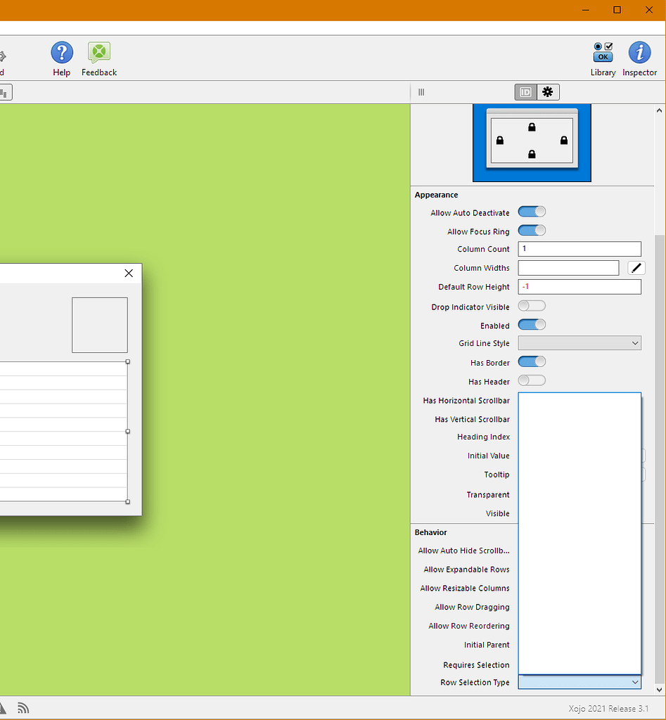DesktopListbox Properties Combobox Empty - Bugs and Feature Requests - Xojo Programming Forum