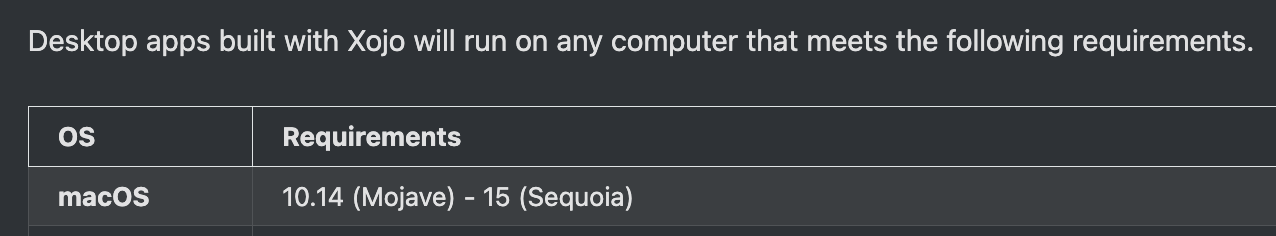 Xojo 2024r2 can compile for macOS 10.13.6? - General - Xojo Programming Forum